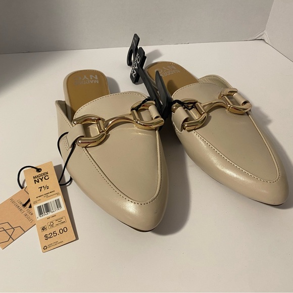 Madden Nyc | Shoes | Cream Mules With Gold Chain Hardware | Poshmark